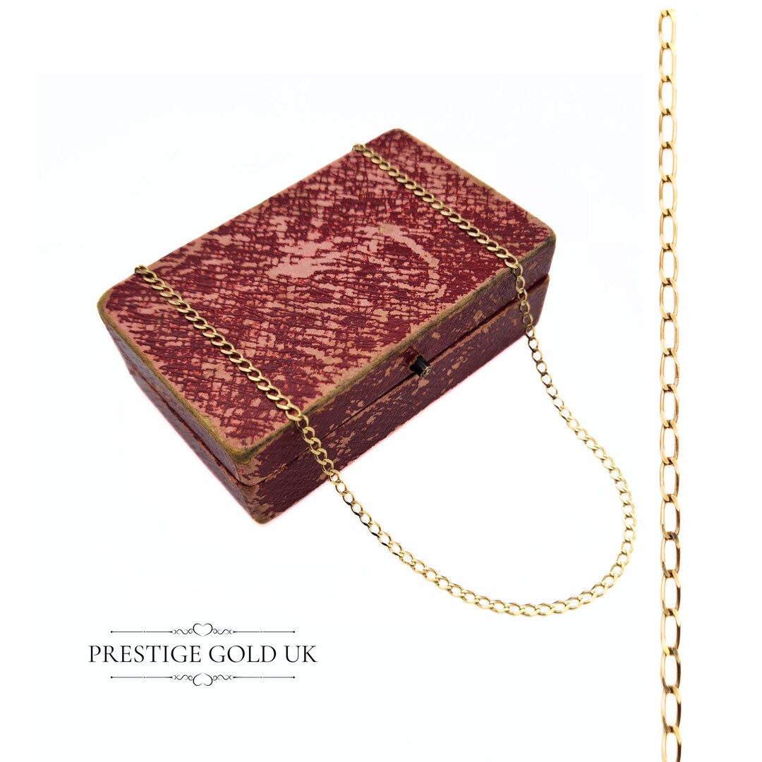 24 Inch Vintage Gold Curb Chain Necklace 9ct Small Link 2mm Wide Fine ...