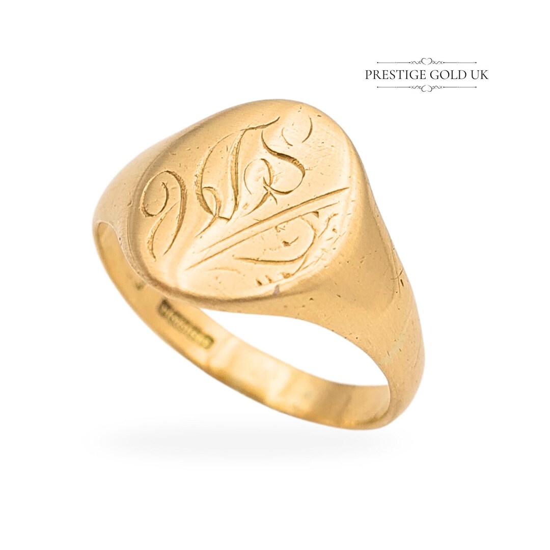 9ct Gold Engraved Signet Ring, Monogrammed, UK S US 9, Fully Hallmarked ...