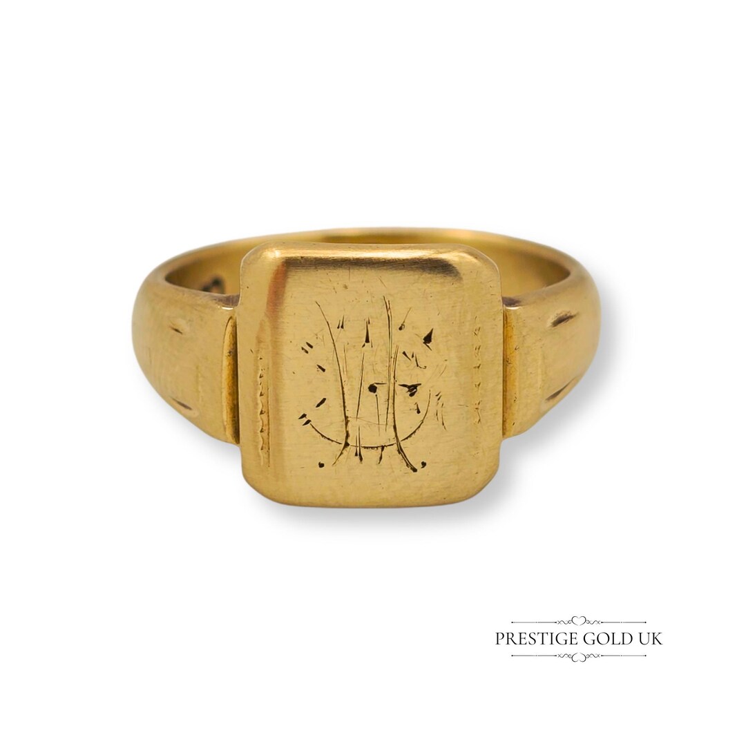 9ct Gold Hand Engraved Signet Ring, Solid Gold Fully Hallmarked ...
