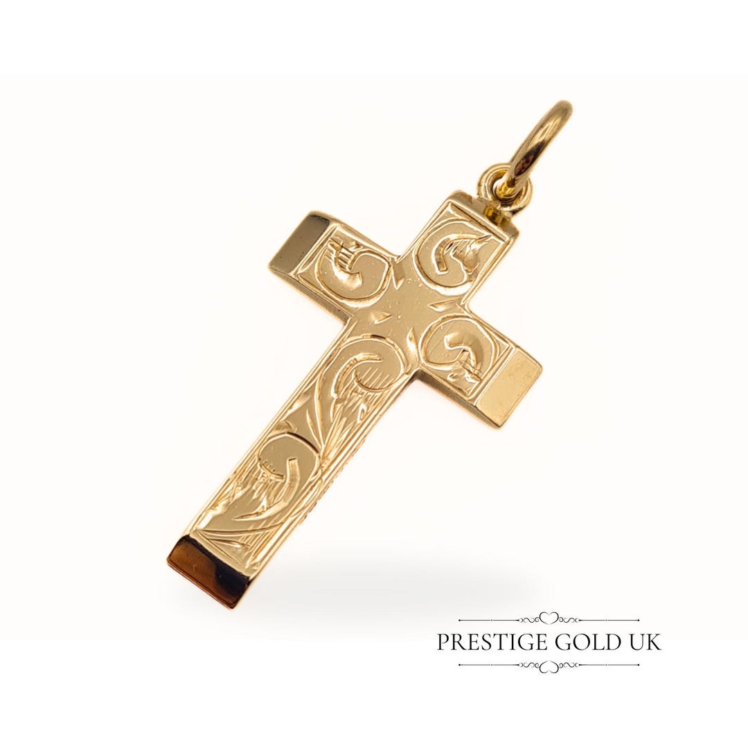 Vintage Small Solid Gold Cross Pendant 9ct - Gold Engraved Crucifix ...