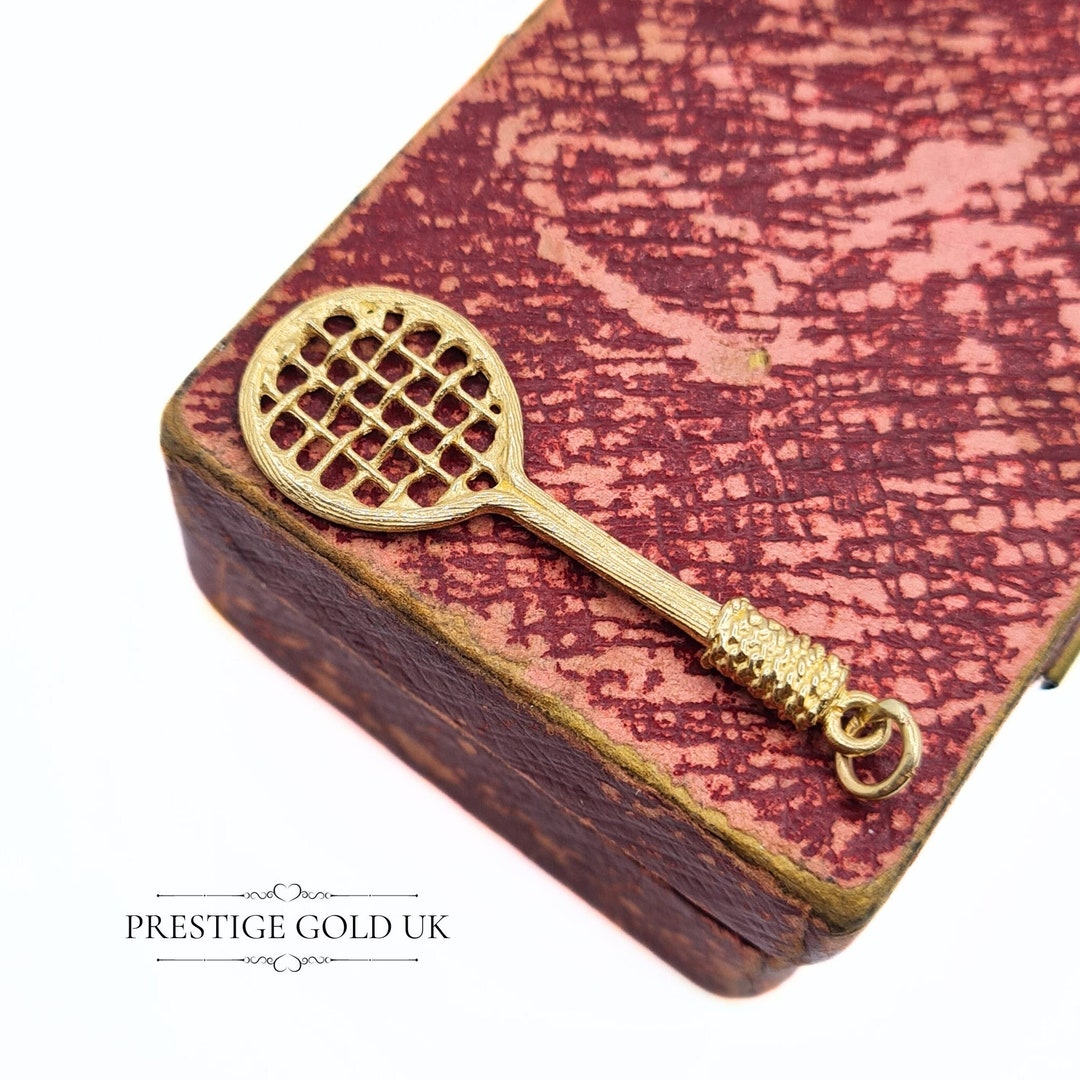Vintage Gold Tennis Racket Charm - 9ct Gold Squash Rackets Vintage ...