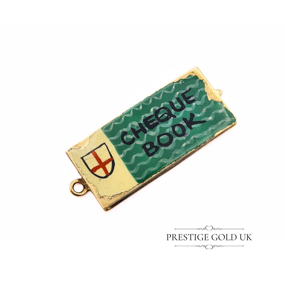 Vintage Gold Cheque Book Charm - 1950s Small Opening Gold Cheque Book ...