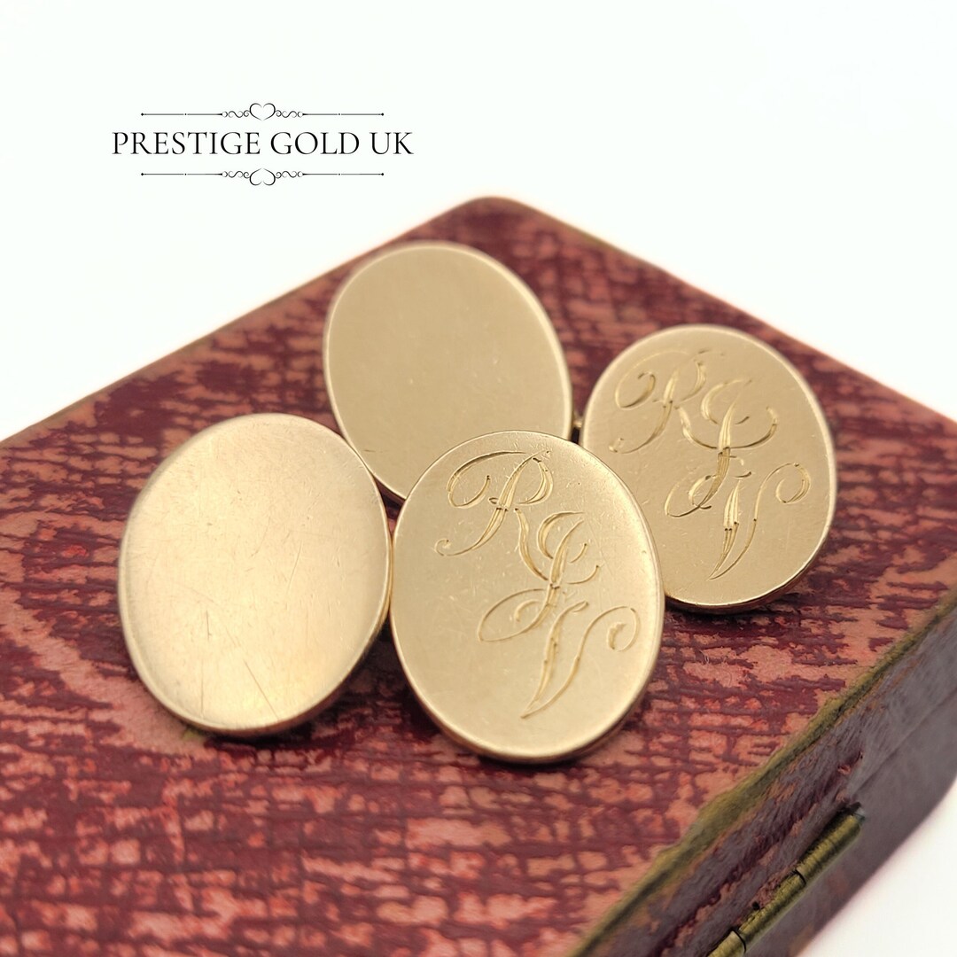 1930's Solid Gold Cufflinks - Heavy Rose Gold 9ct Cufflinks - Oval ...