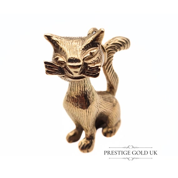 Vintage Gold Tall Cat Charm - 1960's Heavy Gold Cat … - Gem