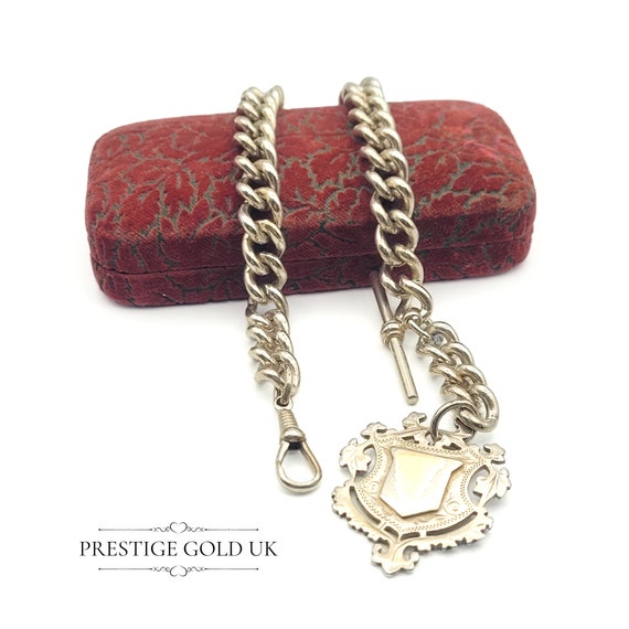 Antique Albert Chain & Fob - Antique 925 Silver Fob -… - Gem