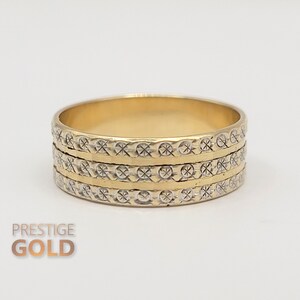 Gold Patterned Ring 9ct Celestial Star Patterned Gold Band Vintage Boho ...