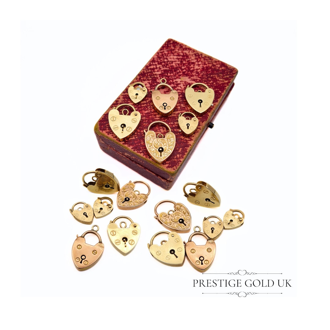 Vintage Small Gold Heart Padlock Pendants 9ct Gold Charm Bracelet ...