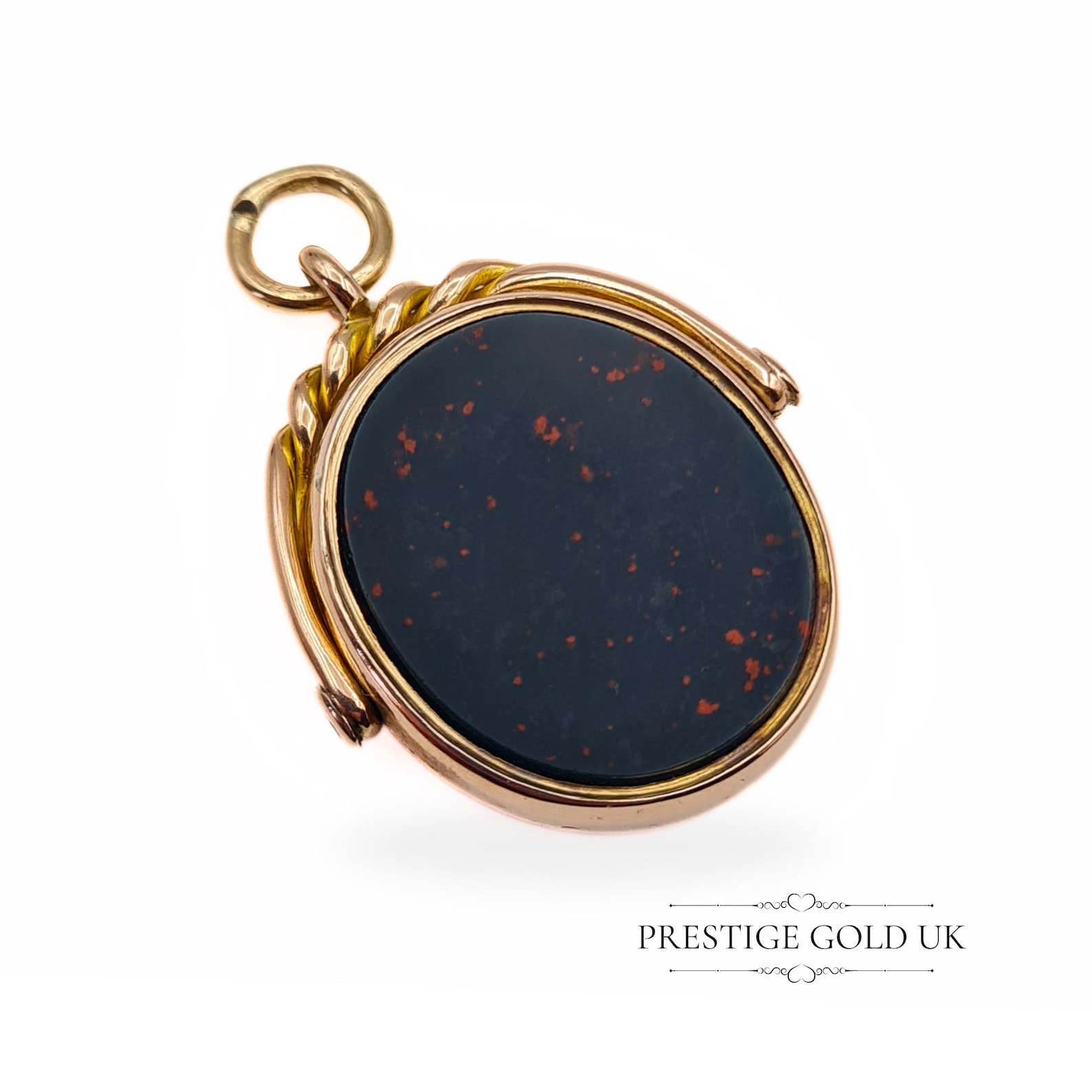 1800s' Rose Gold Antique Fob 9ct - Victorian Spinning Fob - Bloodstone ...