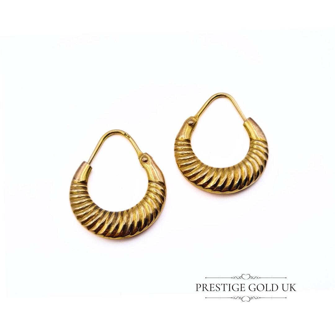 Vintage 9ct Gold Small Round Creole Hoop Earrings, Flip-top Closure ...