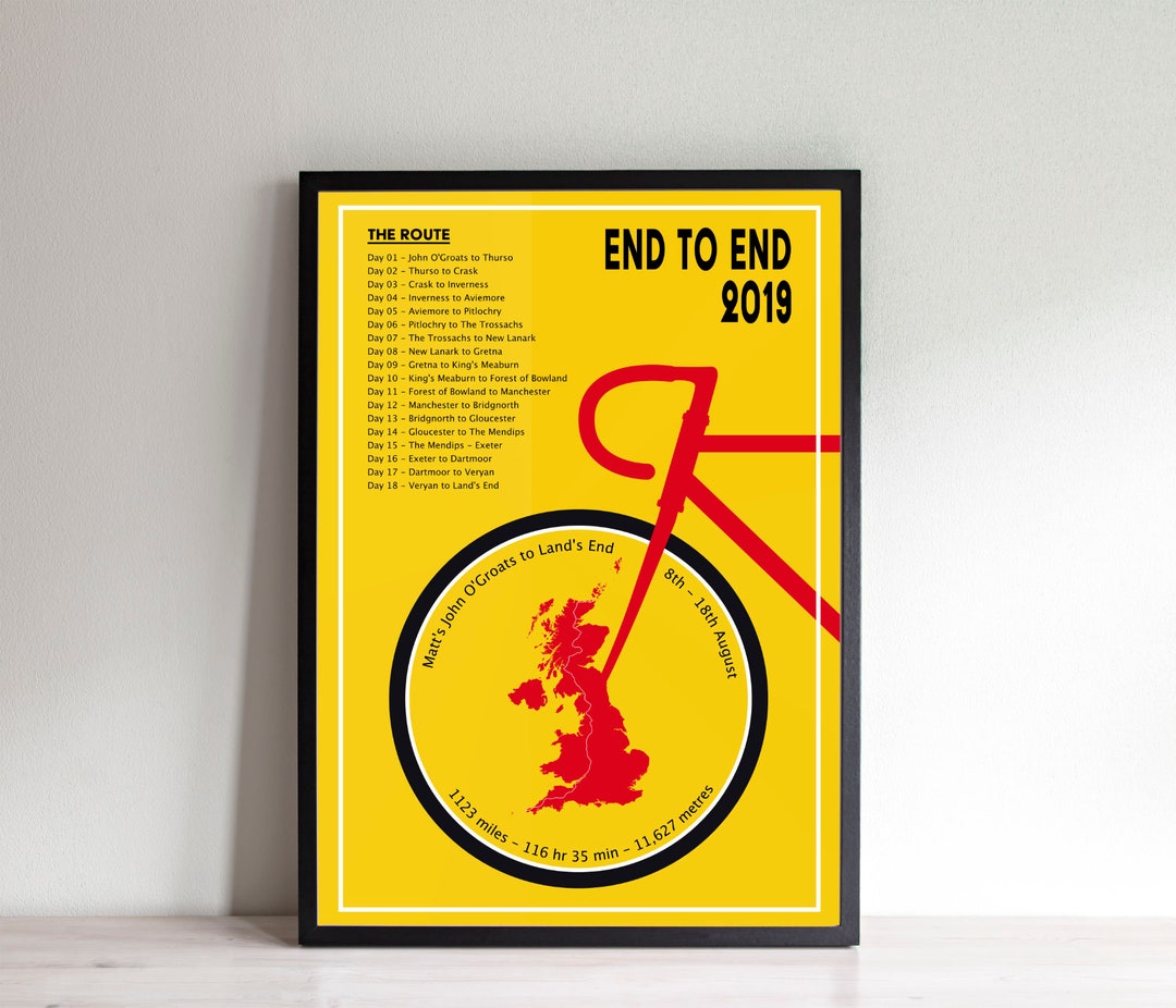 Personalised LEJOG/JOGLE Cycle Touring, End to End, Travel Poster Print ...