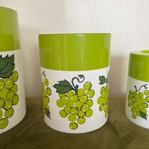 Vintage Retro Canisters Grapes Design With Avocado Green Lids Set of 3 ...