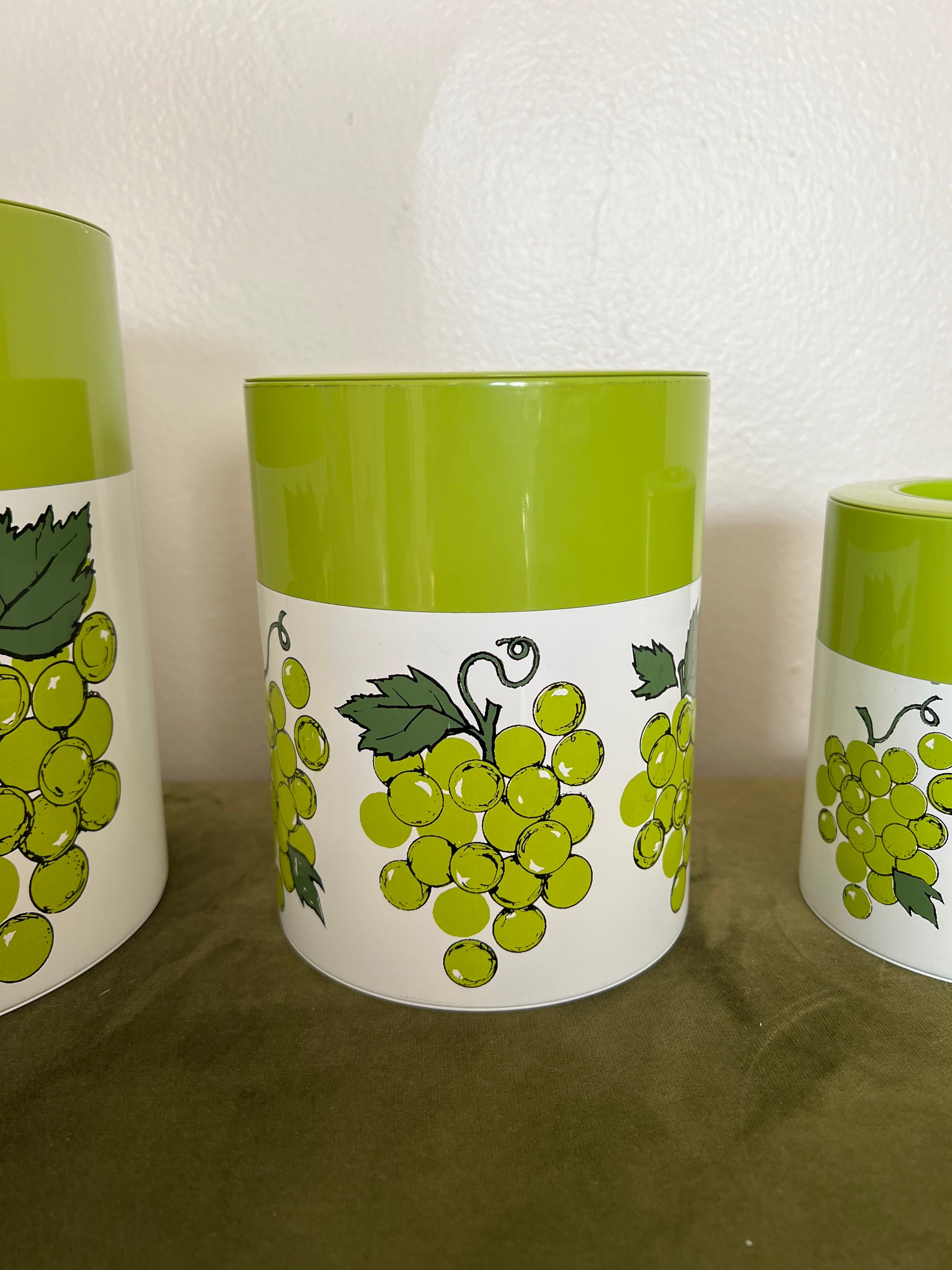 Vintage Retro Canisters Grapes Design With Avocado Green Lids Set of 3 ...