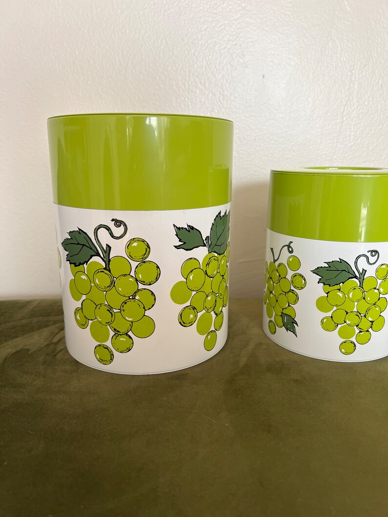 Vintage Retro Canisters Grapes Design With Avocado Green Lids Set of 3 ...