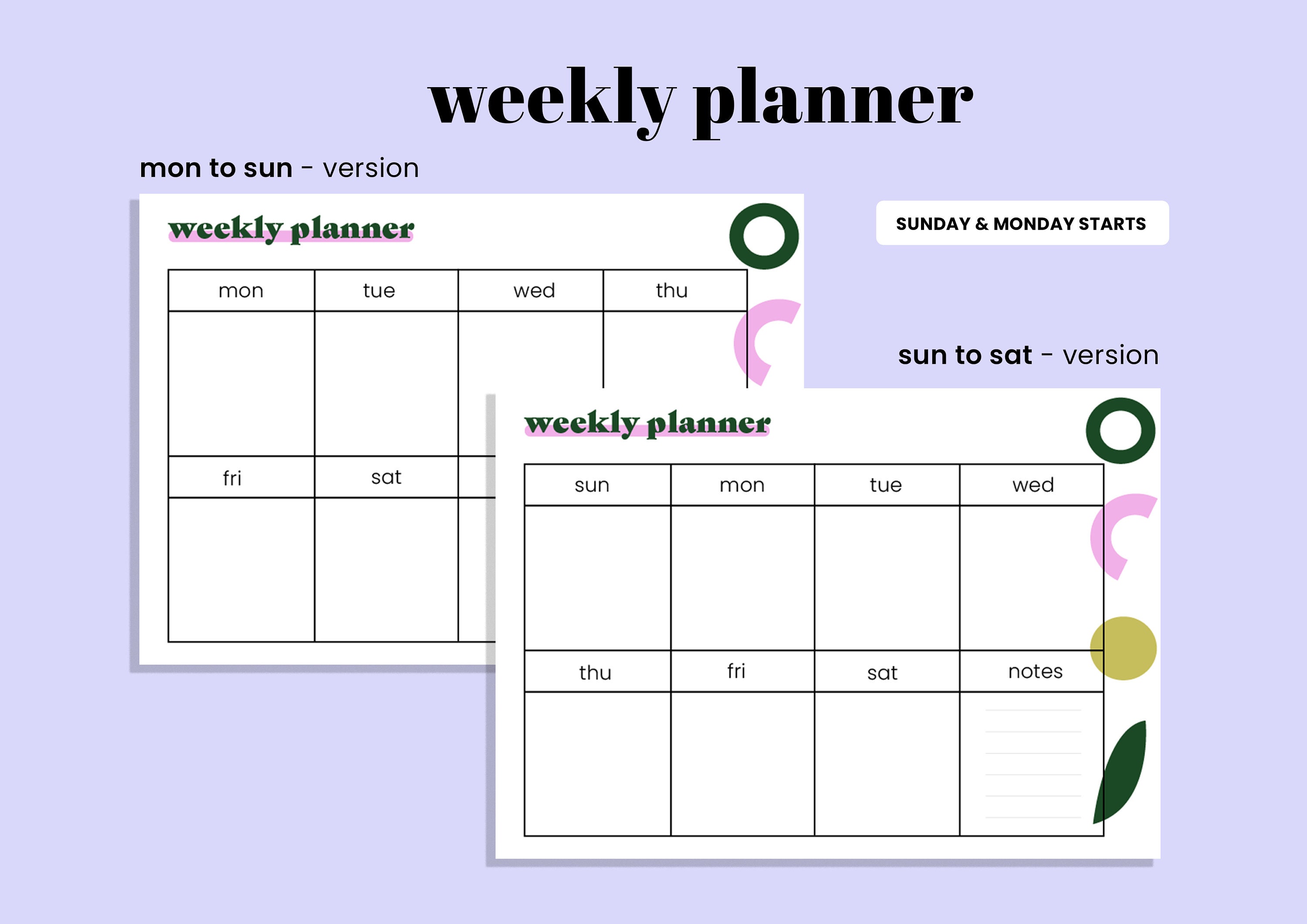 Weekly Planner Template, Weekly Checklist Template, Weekly Organizer ...