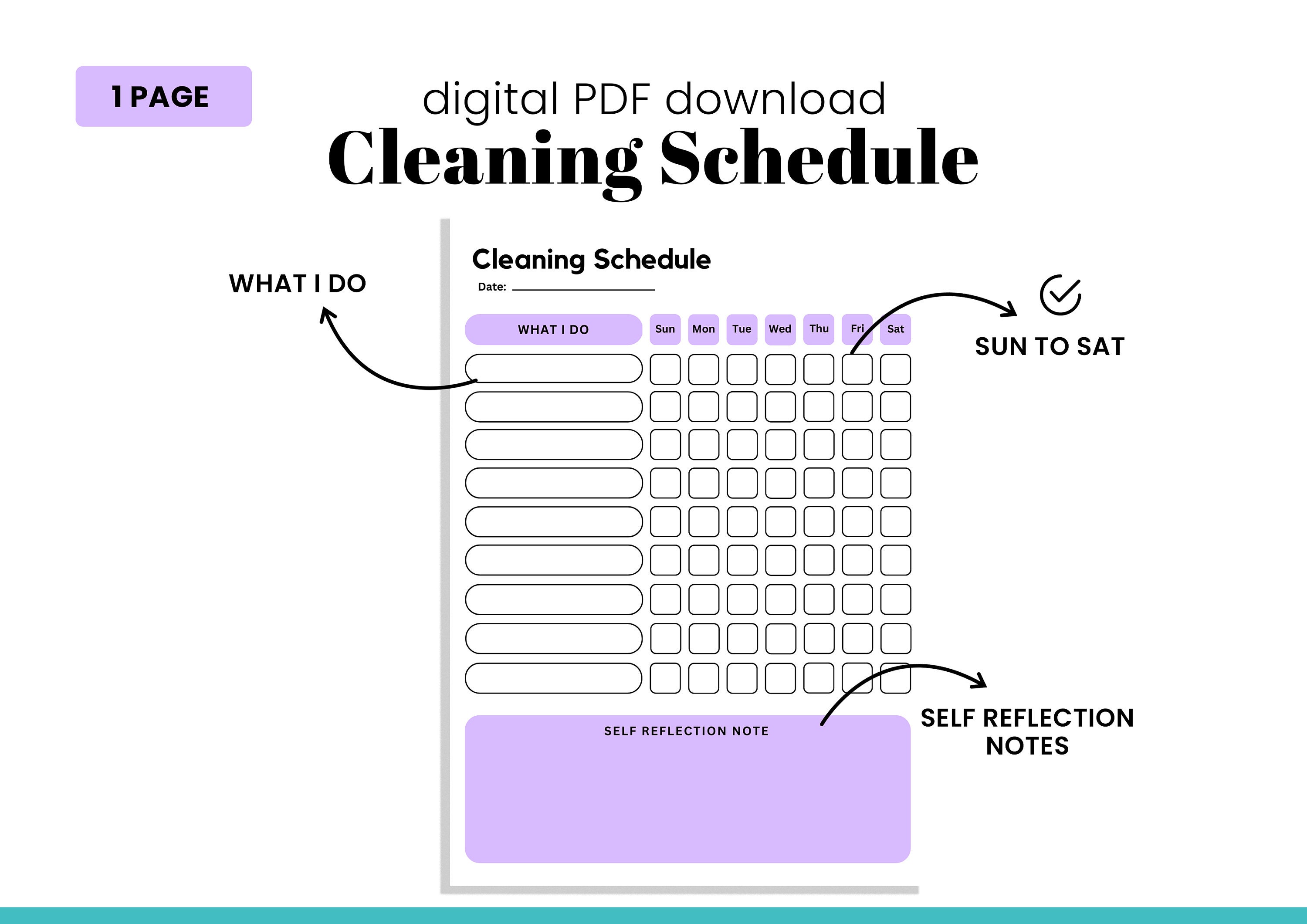 Digital Cleaning Schedule, Checklist, Digital Planner, Sun to Sat, A4 ...