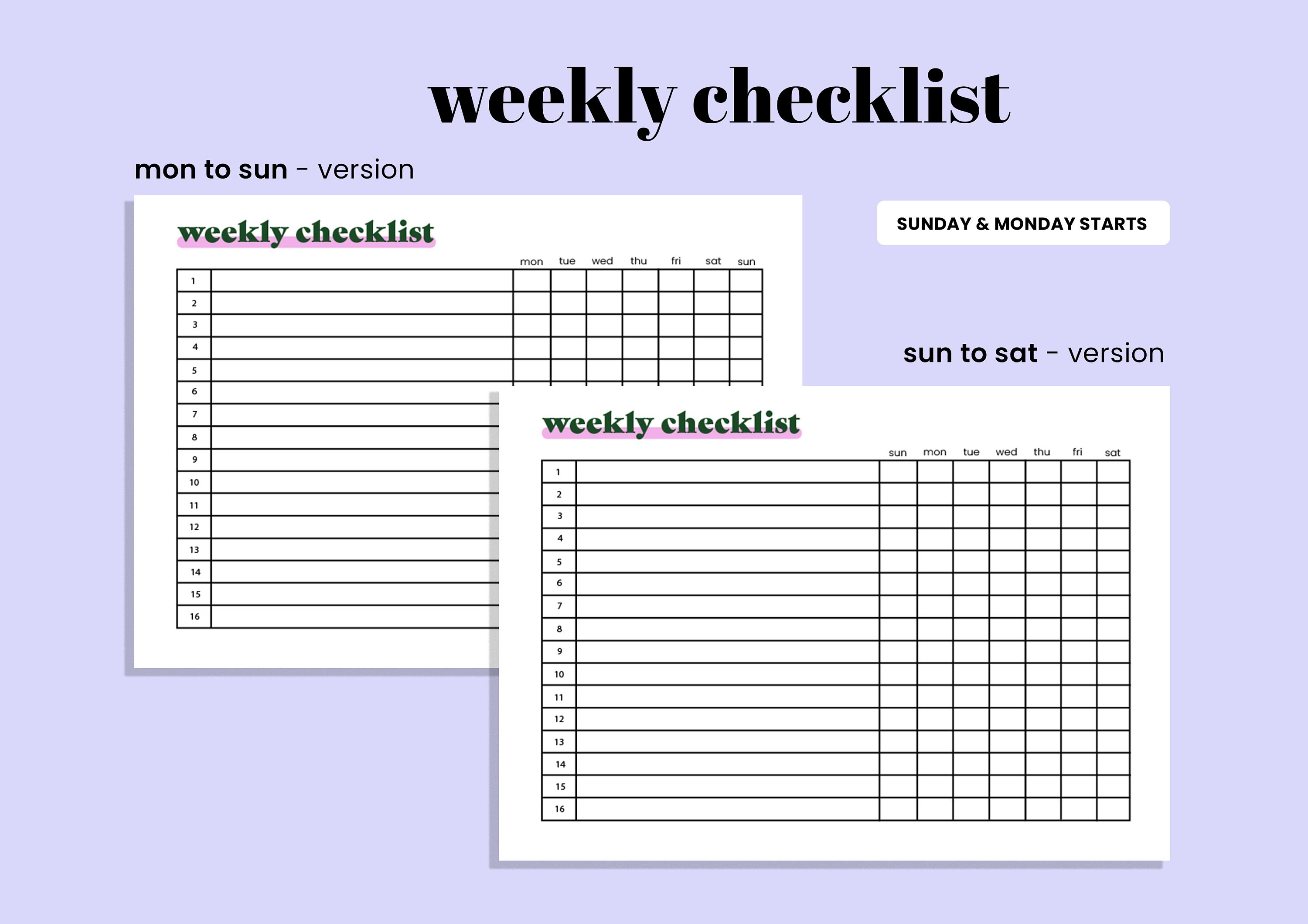 Weekly Planner Template, Weekly Checklist Template, Weekly Organizer ...