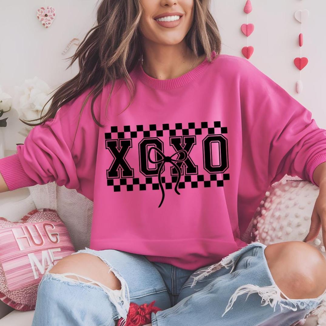 XOXO Checkered PNG, Coquette Valentines Varsity Png, Valentines Day ...