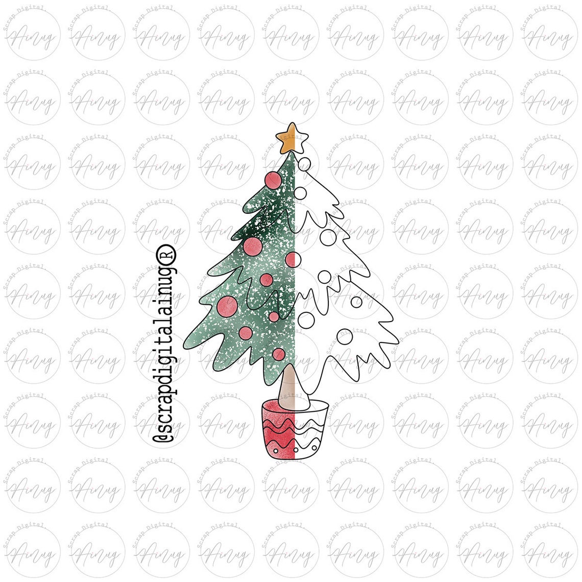 Digital Stamp, Digistamp, Illustration Digital, Christmas Tree - Etsy