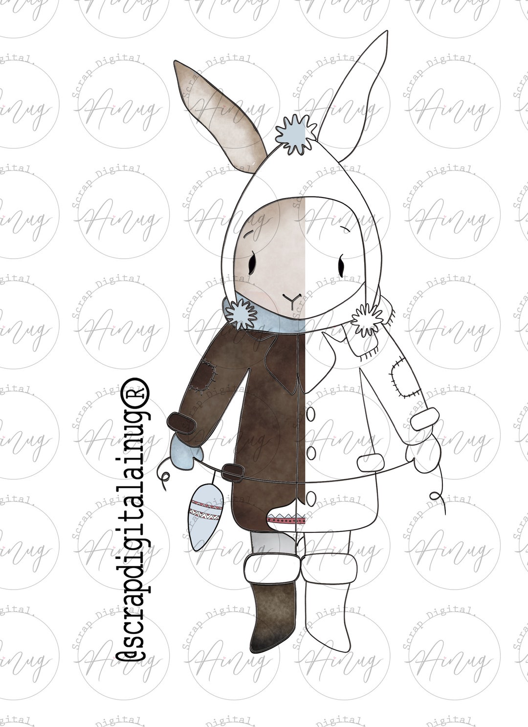 Digital Stamp, Digistamps, Printable, Illustration Bunny With Rope - Etsy