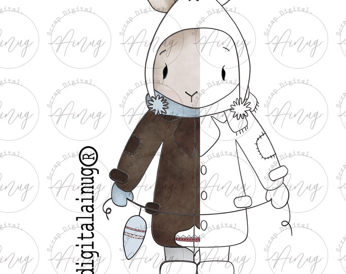 Digital Stamp, Digistamps, Printable, Illustration Bunny With Rope - Etsy