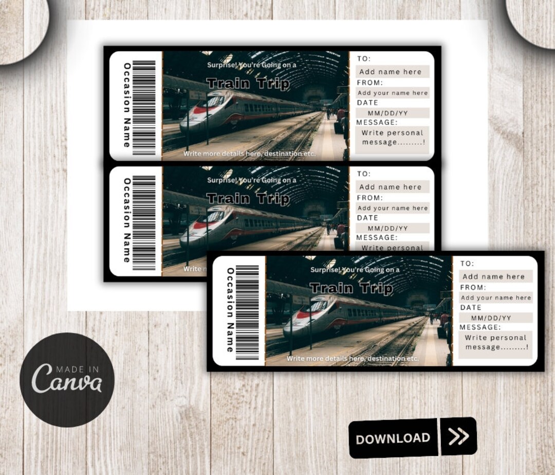 Editable Train Ticket Template, Retro Railway Ticket Surprise Gift ...