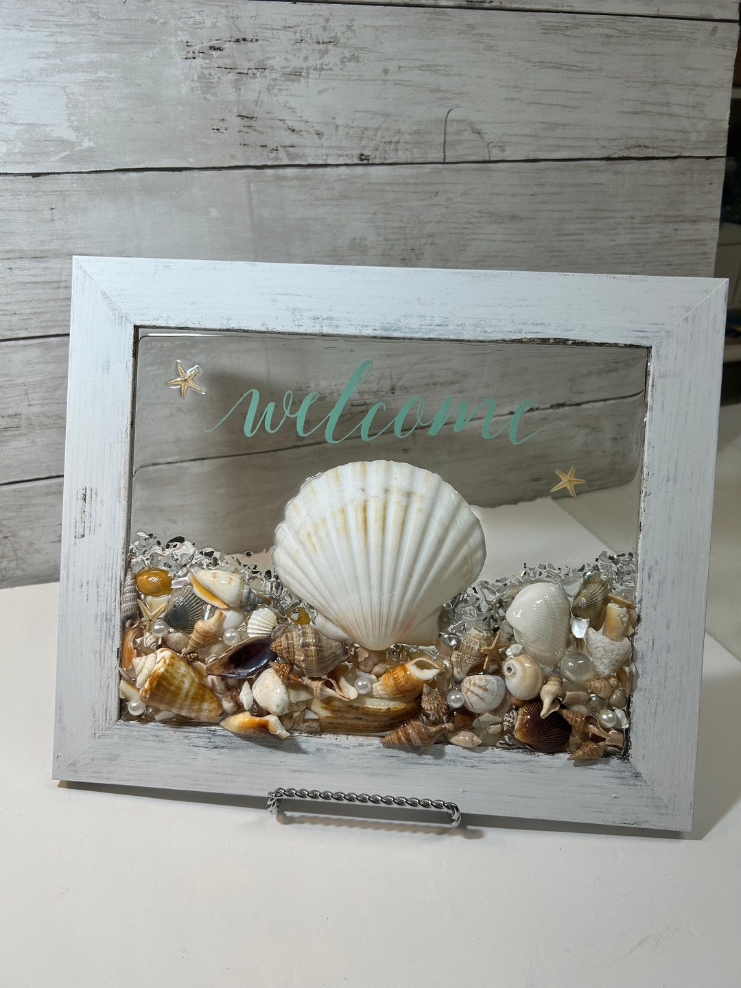 Seashell Resin Welcome Sign/coastal Glass and Resin Frame/beach Decor ...