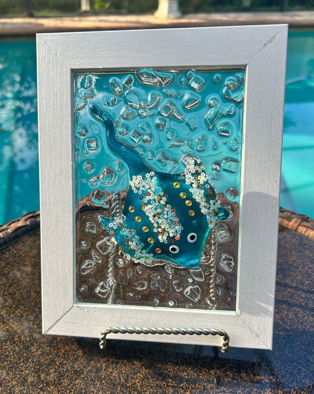 Blue Stingray Glass Resin Art: Coastal Decor - Etsy