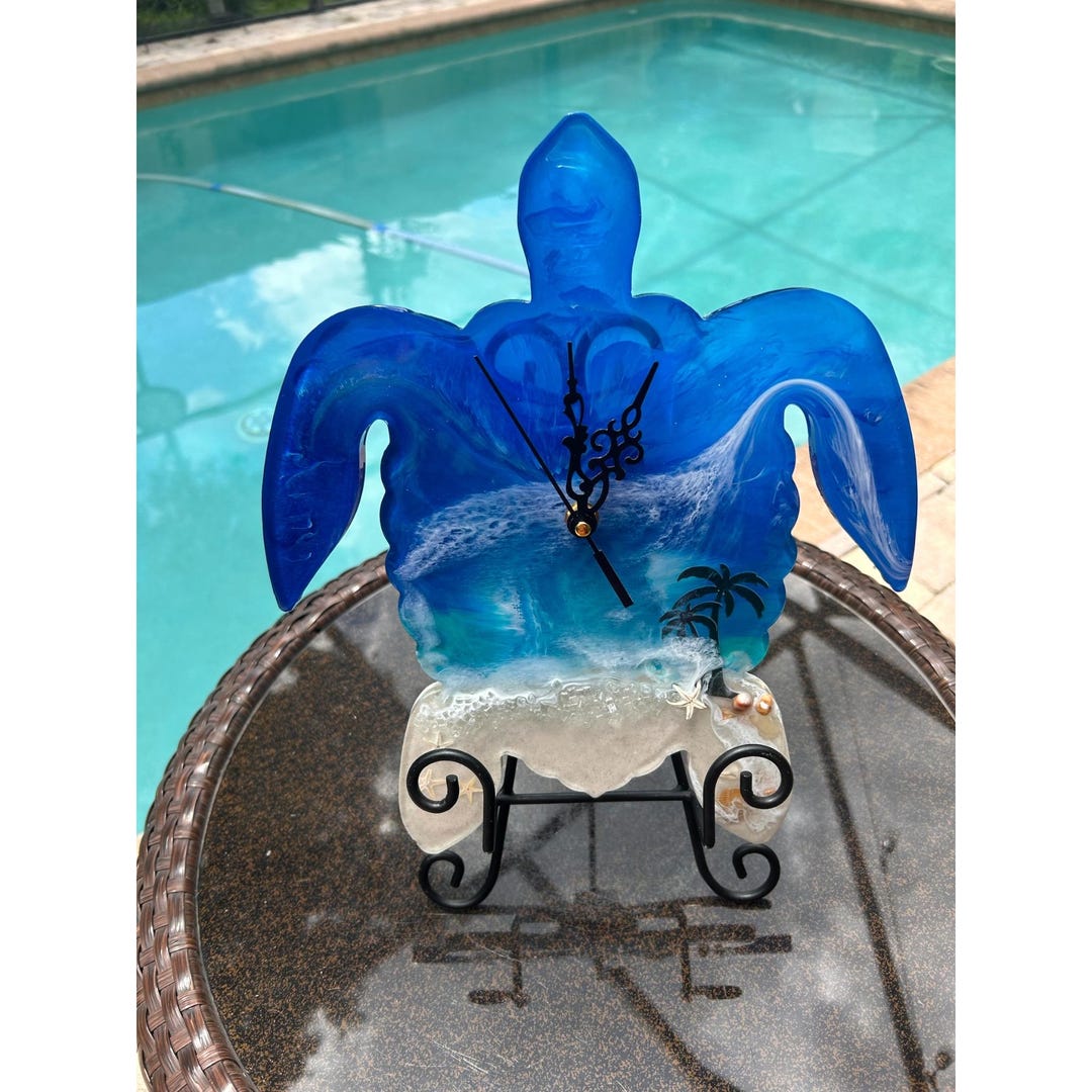 Turtle Clock Resin Turtle Clock Ocean Clock Blue Turtle Clock Etsy