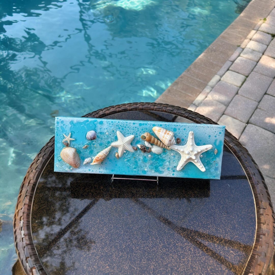 Resin Seashell Canvas Art: Coastal Ocean Decor (12"x4") - Etsy