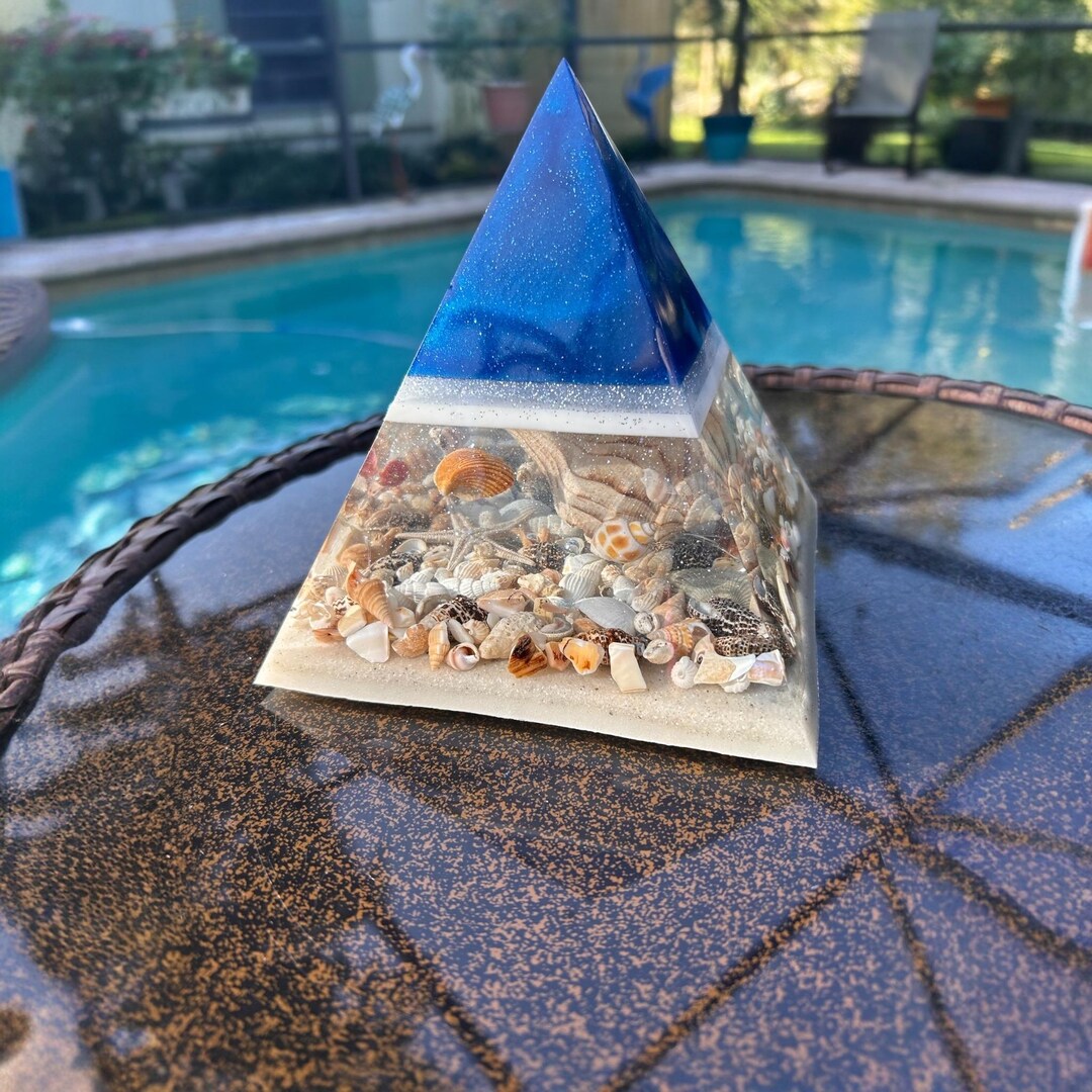 Seashell Resin Pyramid: Coastal Table Decor, Beach Theme Paperweight - Etsy