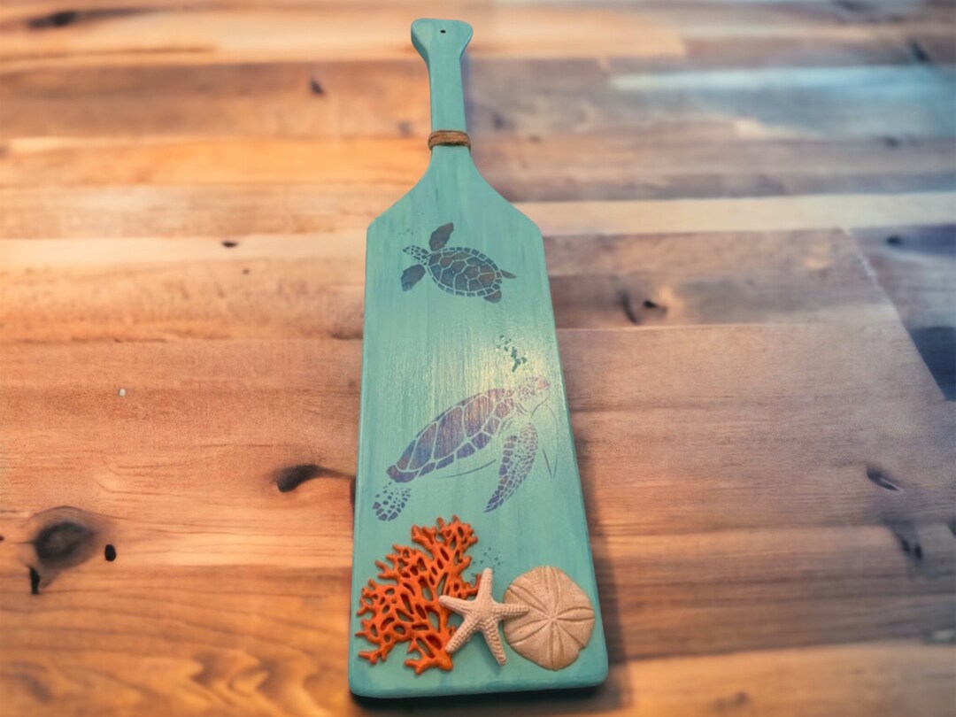 Turtle Oar Wall Art: Hand-painted Coastal Decor (24”) - Etsy