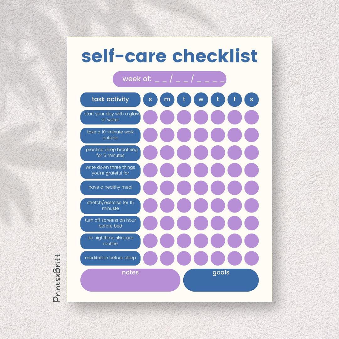 Weekly Self-care Checklist PDF, Printable Self-care Routine, Digital ...