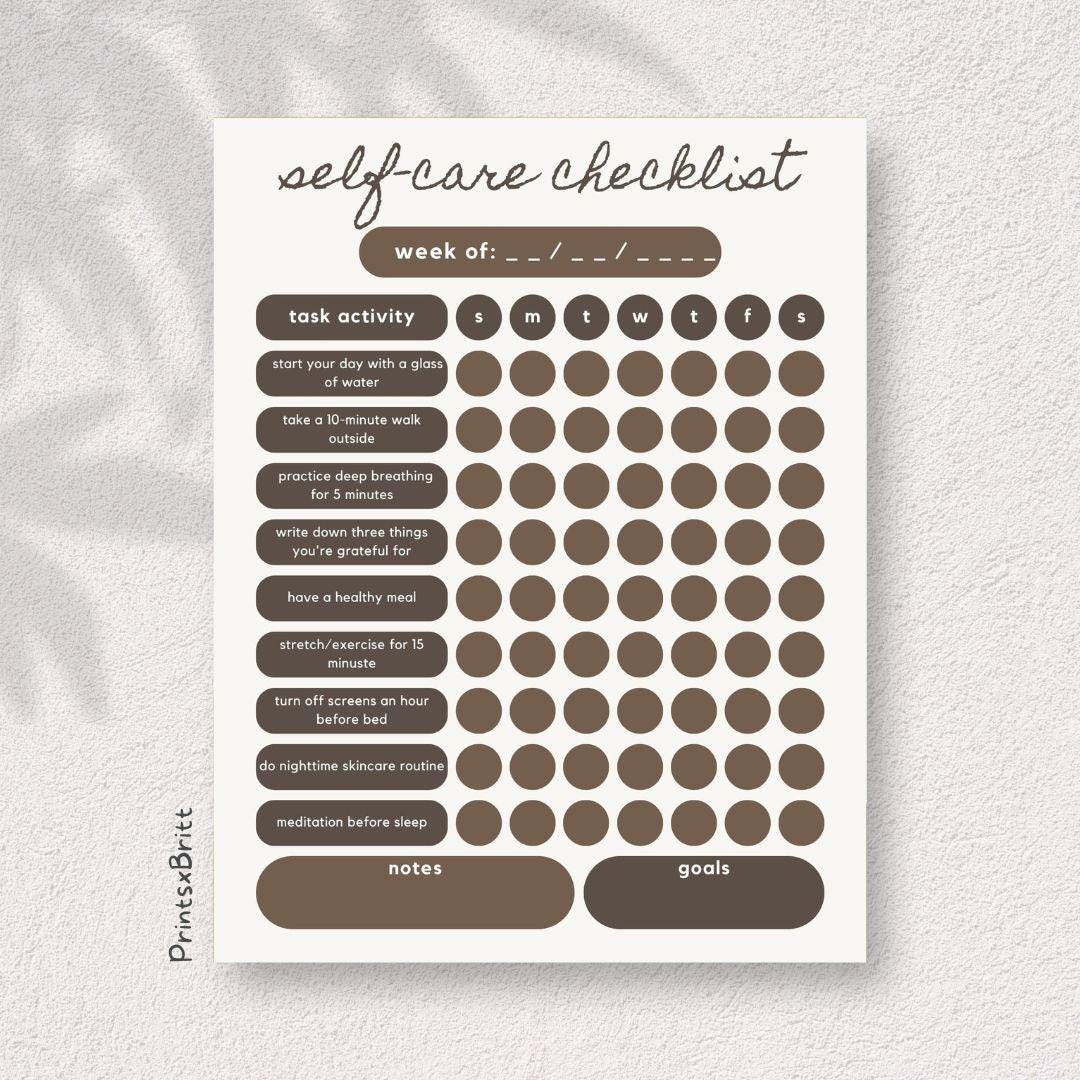 Weekly Self-care Checklist PDF, Printable Self-care Routine, Digital ...