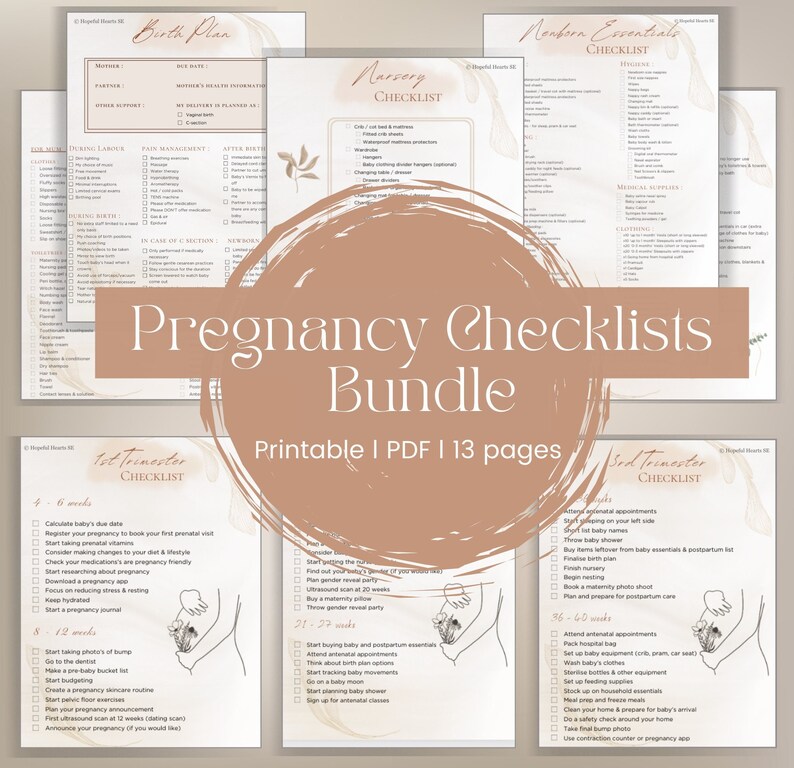 Printable Pregnancy Checklists Bundle Minimal Digital Editable to Do ...