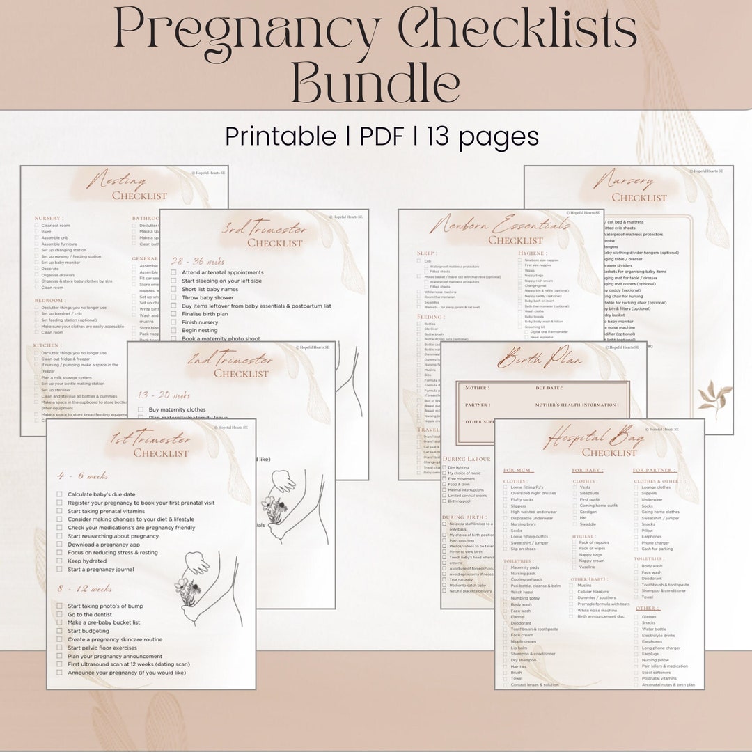 Printable Pregnancy Checklists Bundle Minimal Digital Editable to Do ...