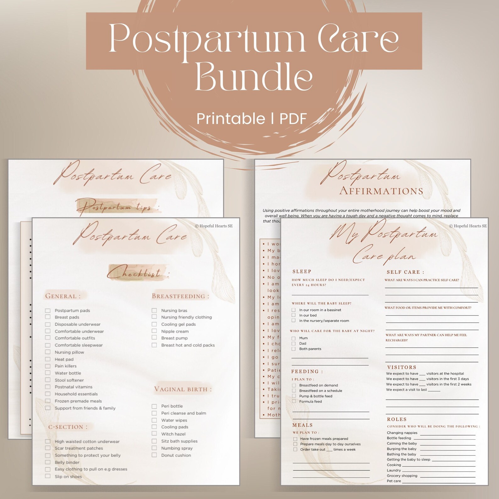 Printable Postpartum Care Plan Bundle Minimal Digital Editable ...