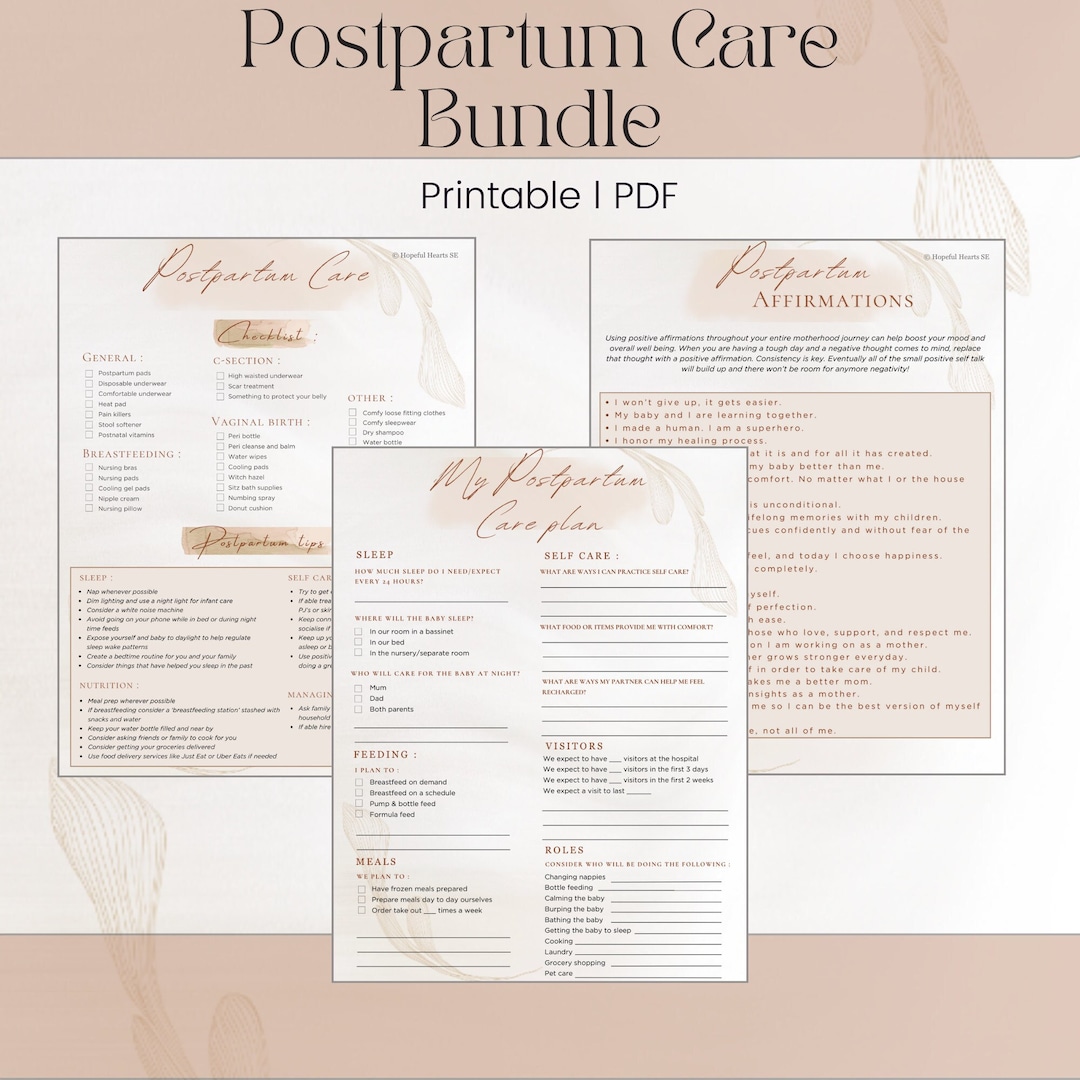 Printable Postpartum Care Plan Bundle Minimal Digital Editable ...