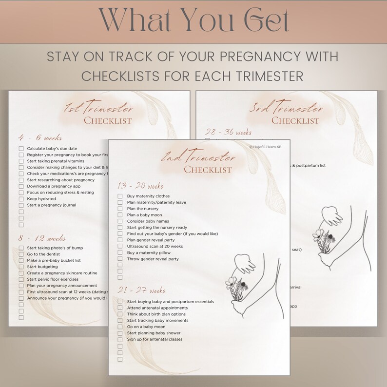 Printable Pregnancy Checklists Bundle | Minimal | Digital | Editable ...