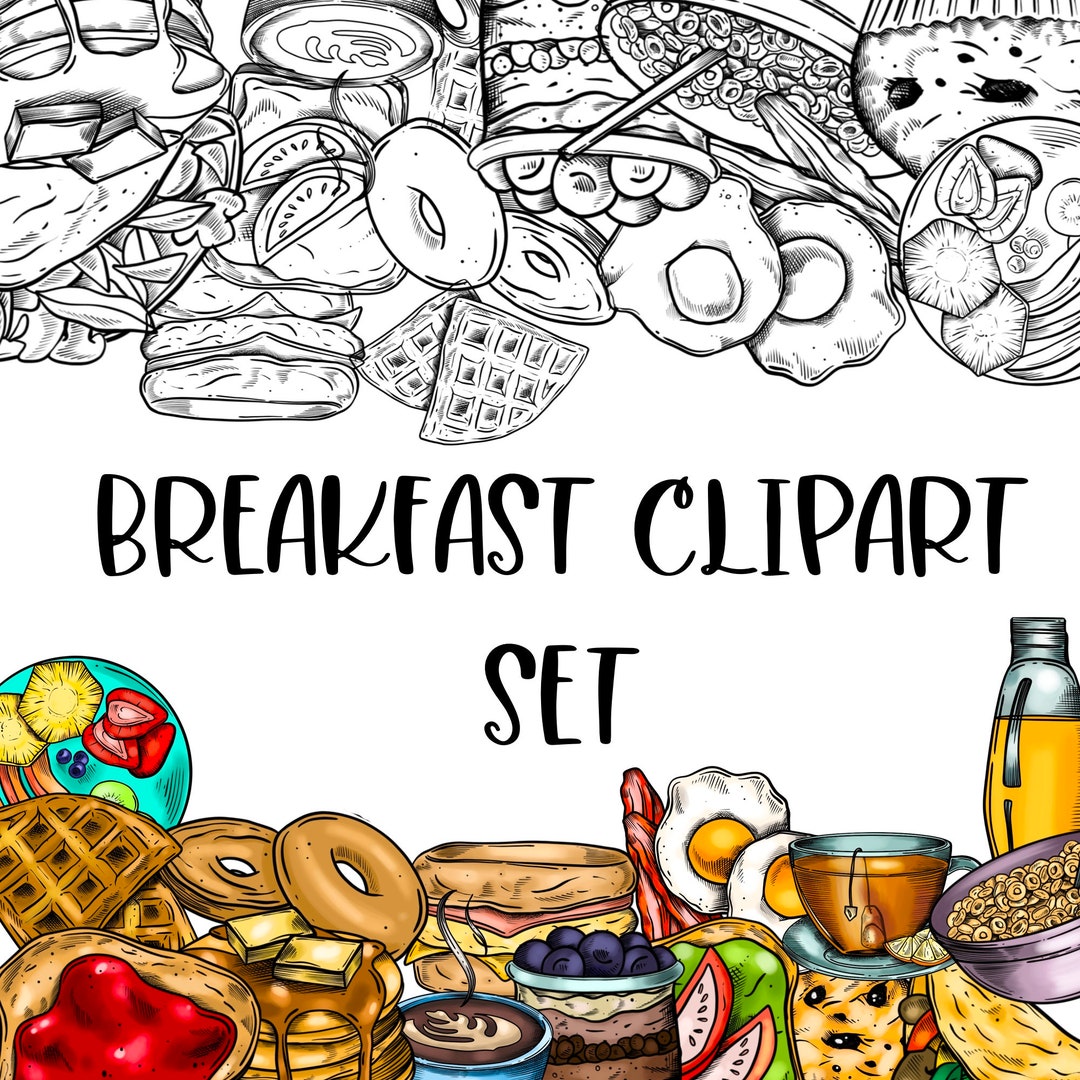 Breakfast Foods and Drinks Elements Clipart. Digital Download. Colored ...