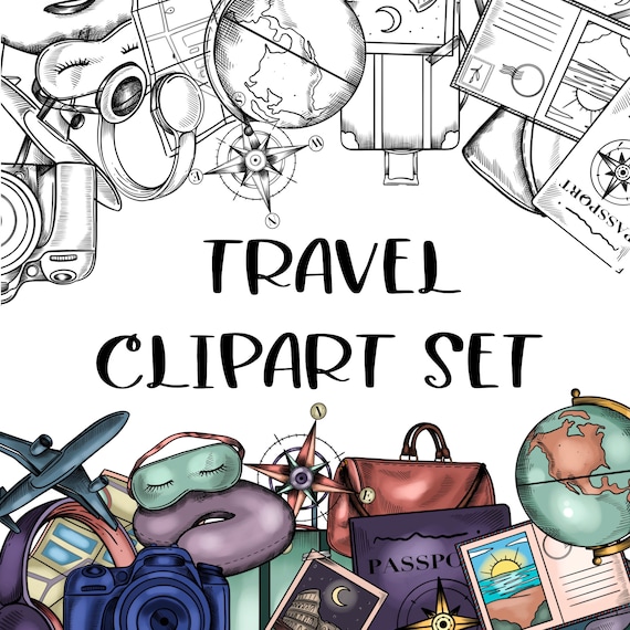 Travel Elements Clipart Set. Digitally Drawn Line Art and - Etsy