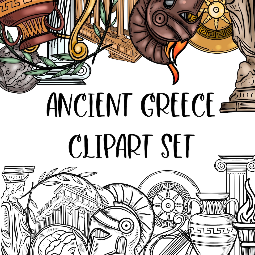 Ancient Greece Elements Clipart Set. Digital Download, Line Art and ...