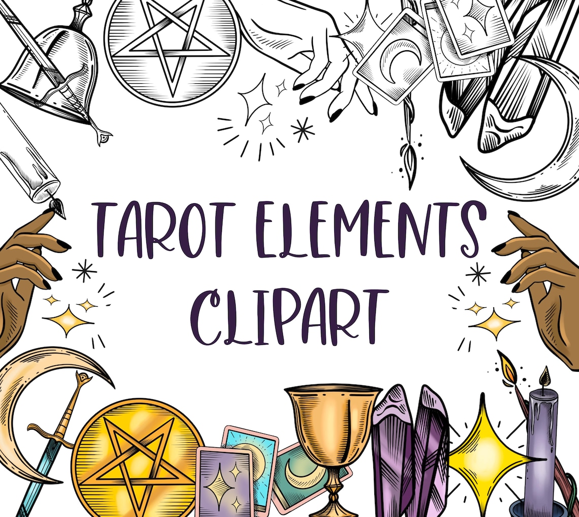 Tarot Elements Clipart. 10 Elements in Black and White and Colored ...