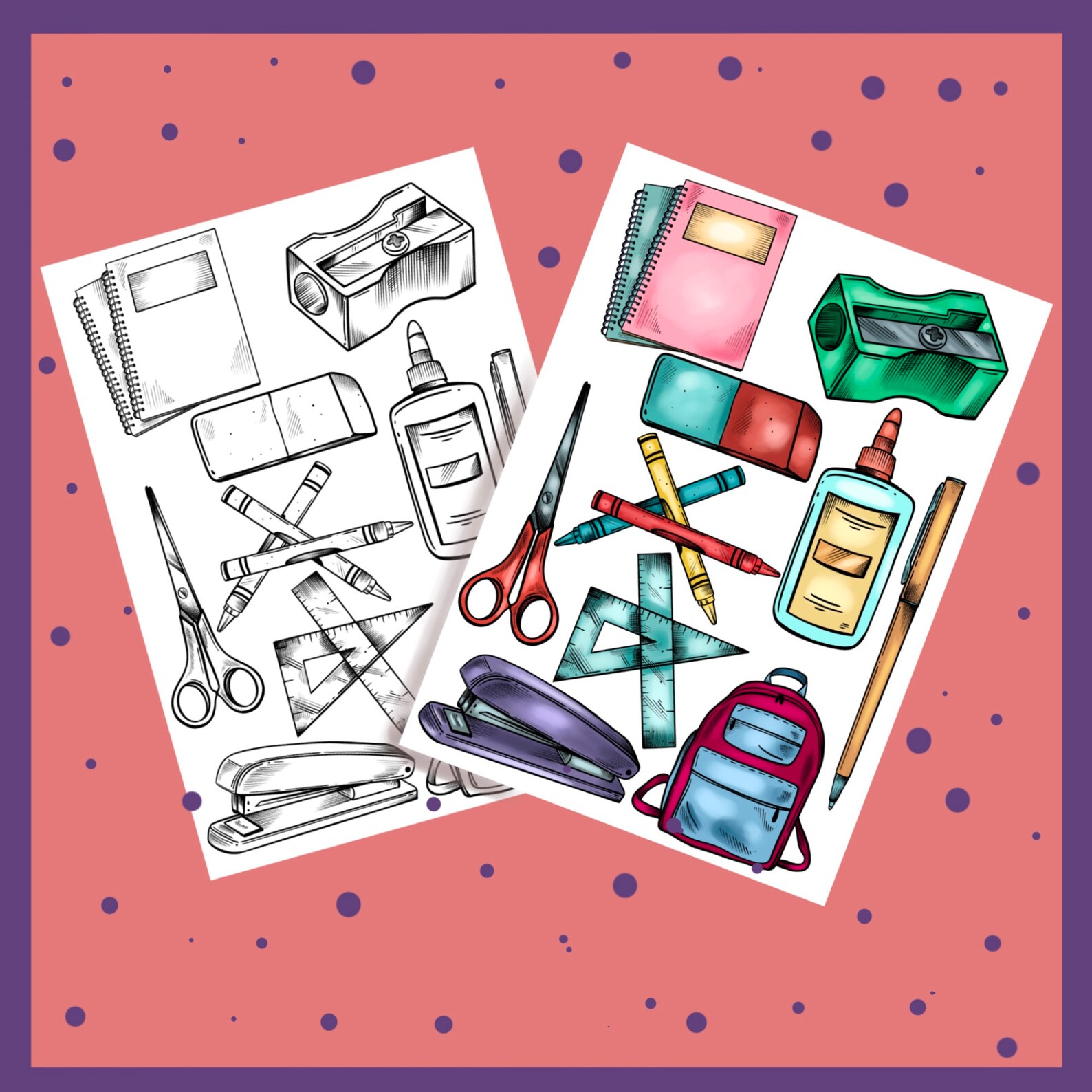 School Supplies Clipart Set. DIGITAL DOWNLOAD. 10 Different Elements ...