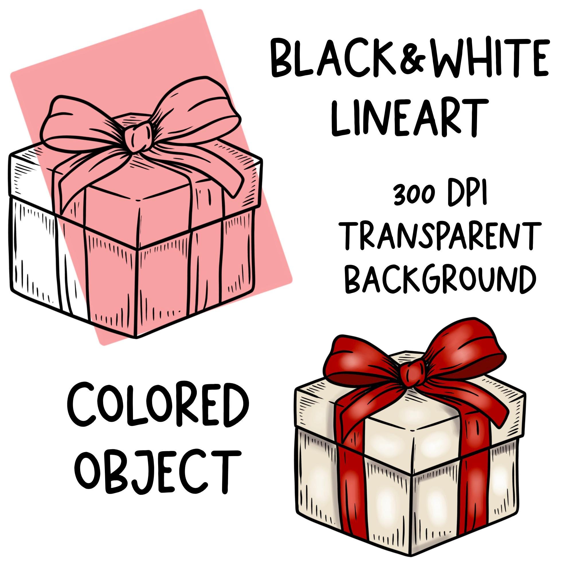 Christmas Clipart Set. Black and White Line Art With Transparent ...