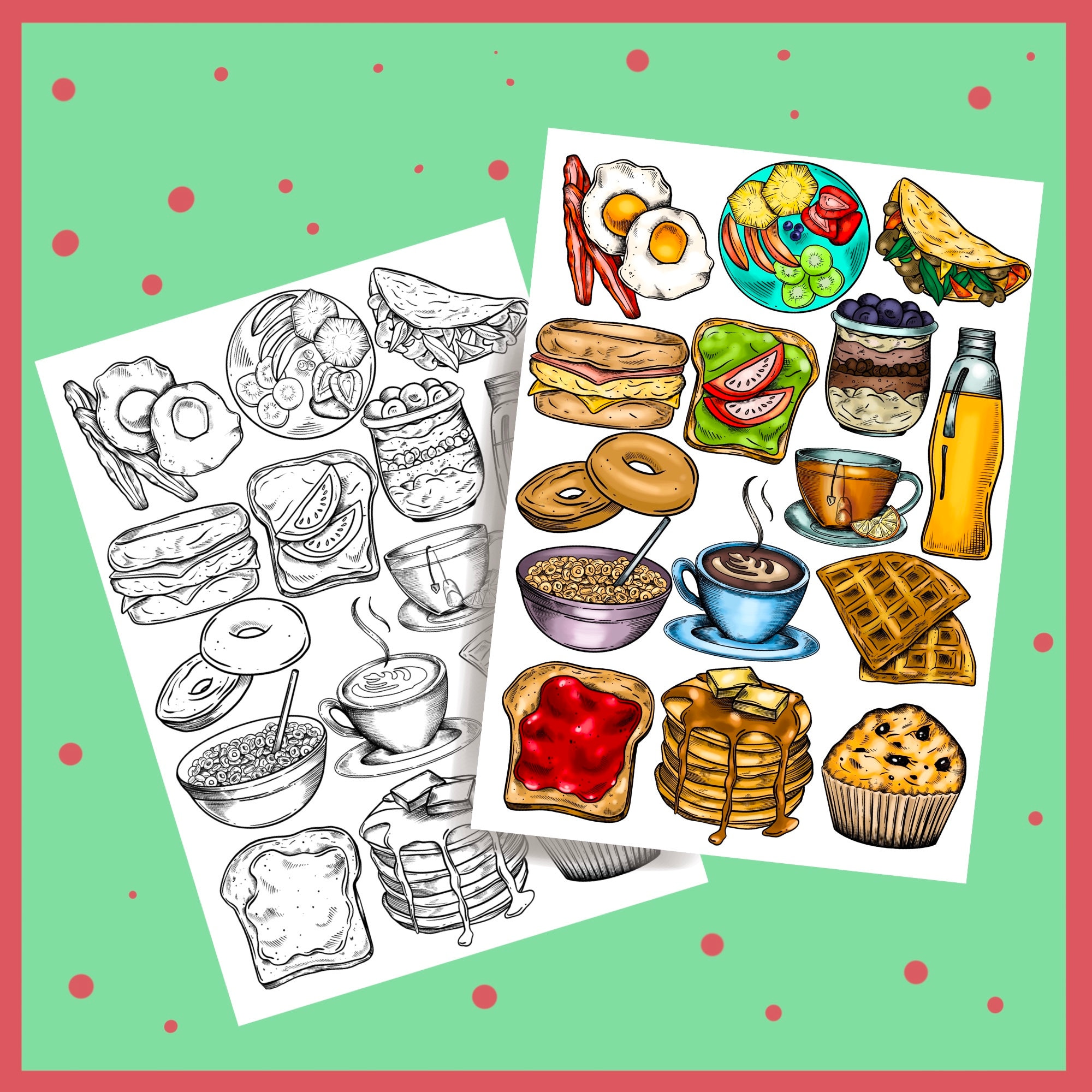 Breakfast Foods and Drinks Elements Clipart. Digital Download. Colored ...