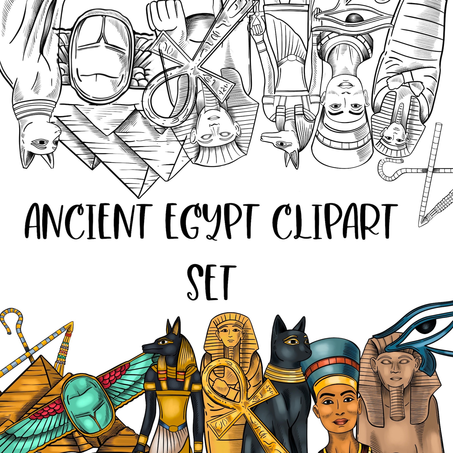 Ancient Egypt Elements Clipart Set. Digital Download, Line Art and ...