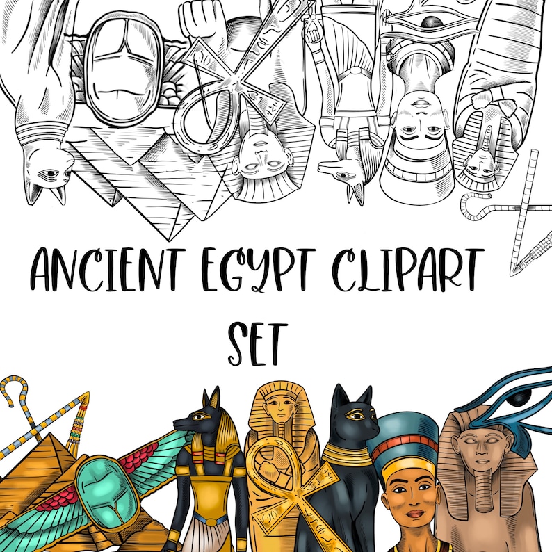 Ancient Egypt Elements Clipart Set. Digital Download, Line Art and ...