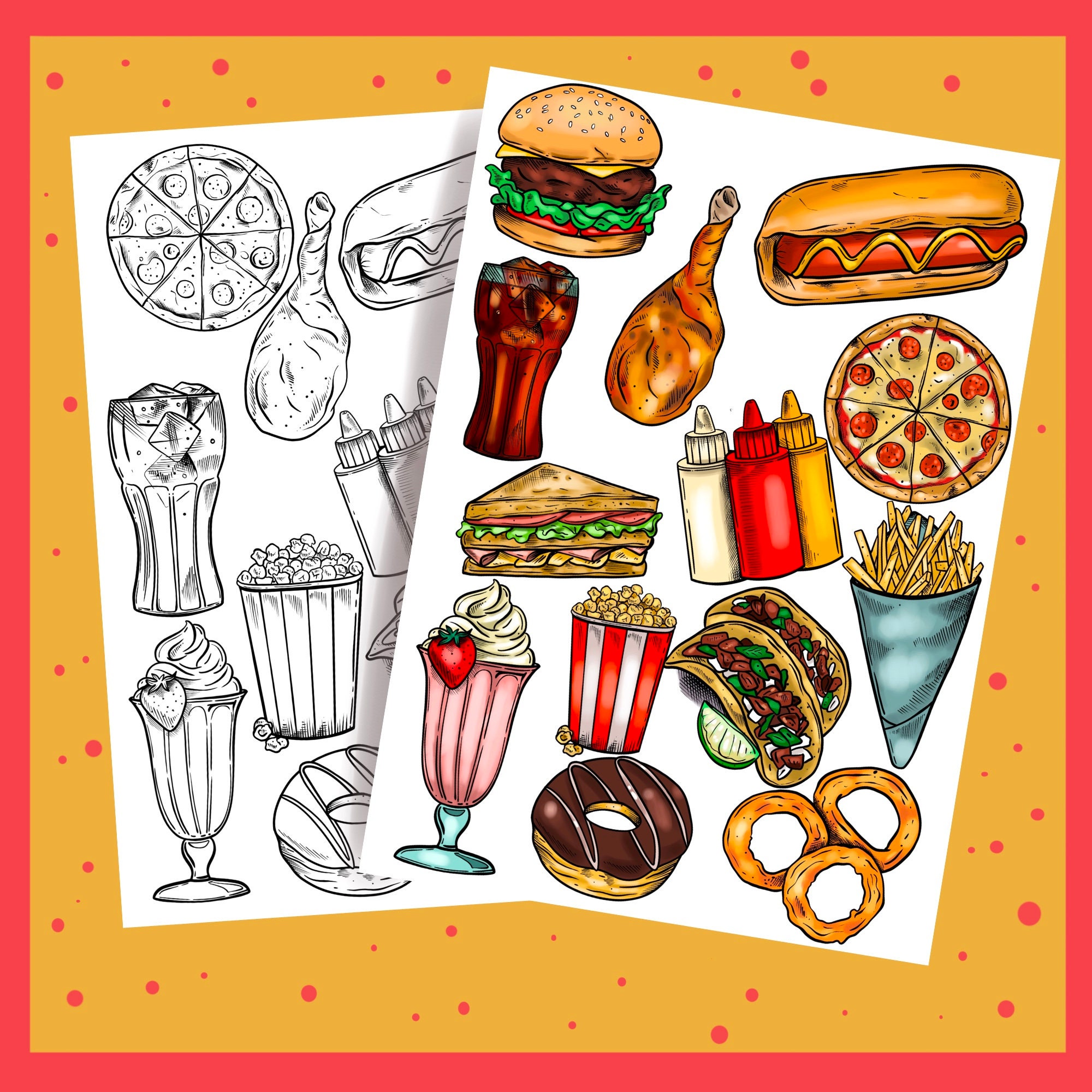 Food Elements Clipart. Digital Download. Colored and Black and White ...