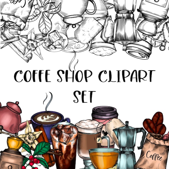 Coffee Shop Elements Clipart. Digital Download. Colored and - Etsy
