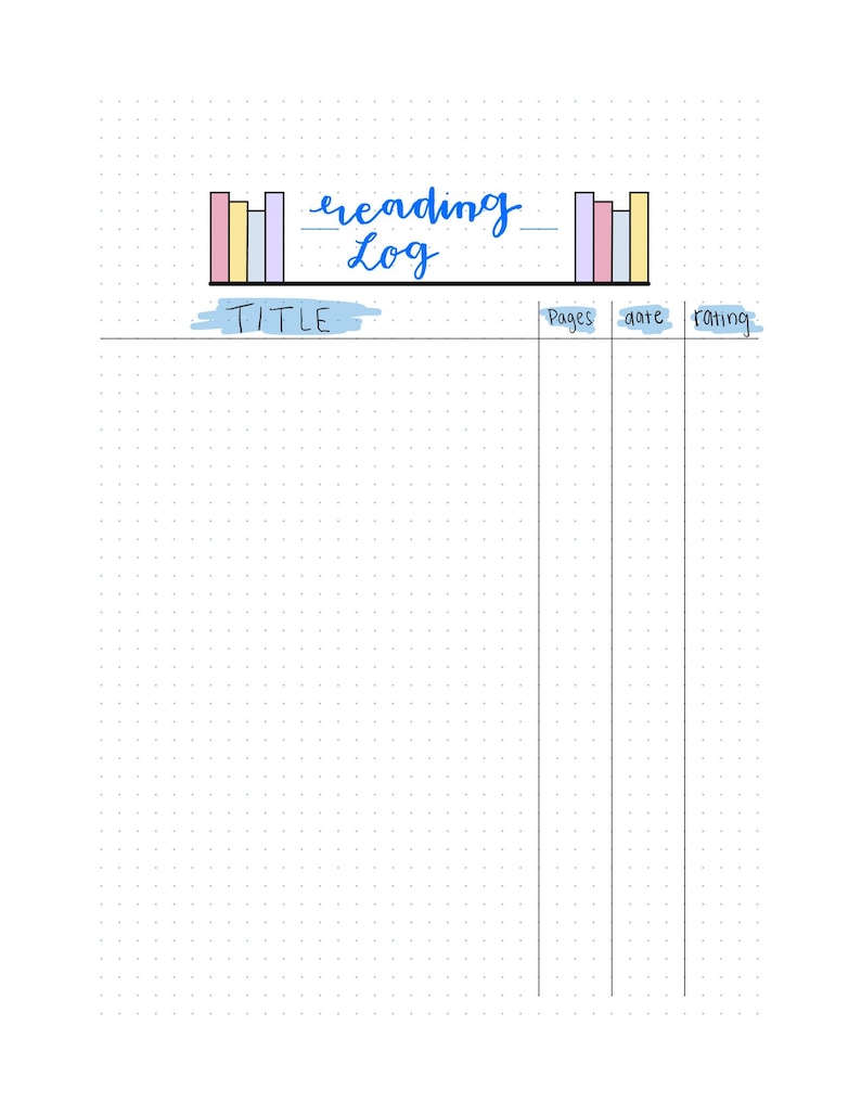 Reading Log Bullet Journal Page - Etsy